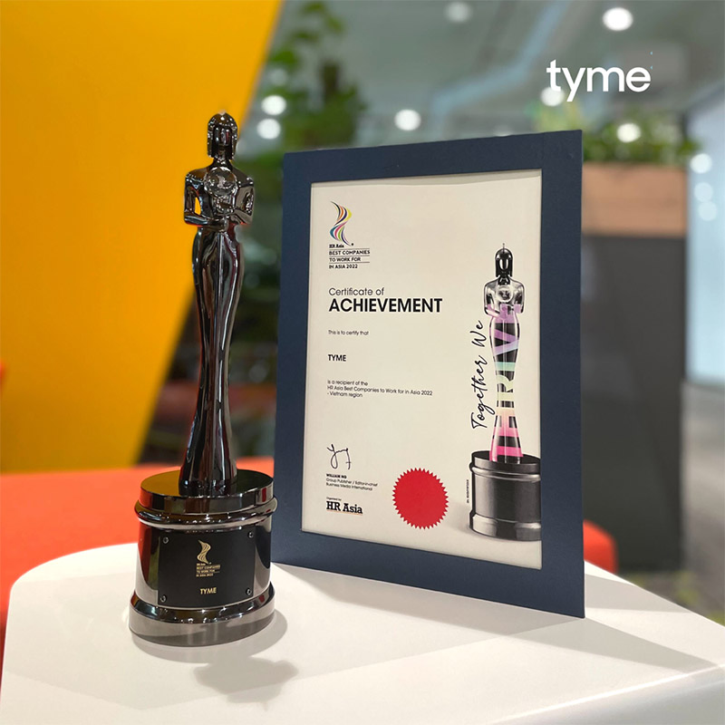 Tyme được HR Asia vinh danh là “Nơi làm việc tốt nhất châu Á 2022”
